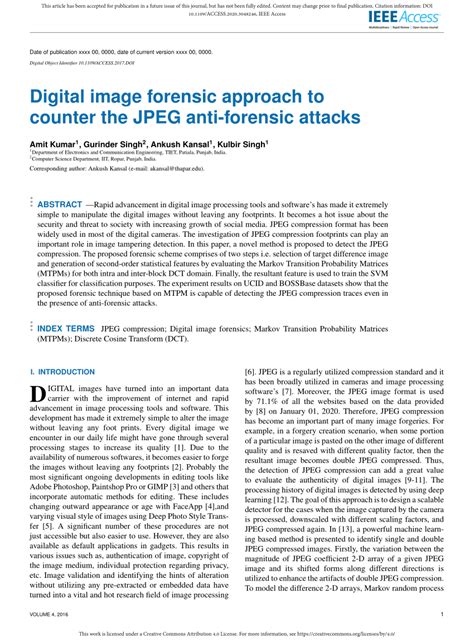 Pdf Digital Image Forensic Approach To Counter The Jpeg Anti Forensic Attacks