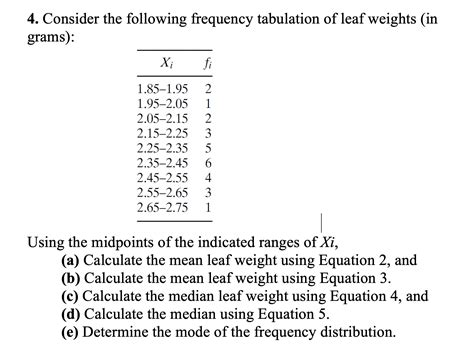 4 Consider The Following Frequency Tabulation Of