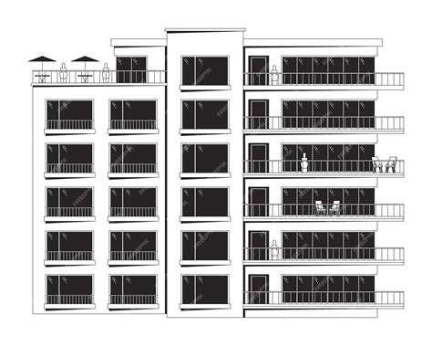 주거 단지 검은색과 색 2d 라인 만화 객체 프리미엄 벡터