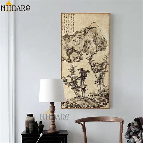 새로운 중국 스타일 나무 풍경 캔버스 인쇄 그림 포스터 벽 그림 예술 대형 거실 인테리어 홈 인테리어그림 And 서예 Aliexpress