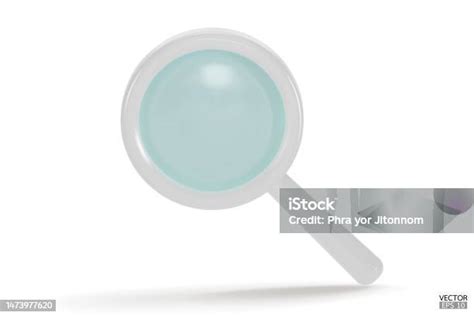 흰색 배경에 격리된 그림자가 있는 현실적인 흰색 돋보기 사실적인 스타일의 루페 3d 검색 벡터 아이콘입니다 발견 연구 검색 분석 개념 3d 벡터 그림입니다 0명에 대한 스톡