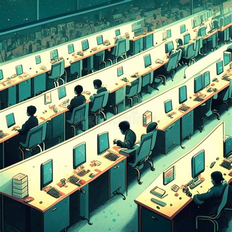 Security Guard Monitoring Computers In A Surveillance Room 3d Illustration Stock Illustration