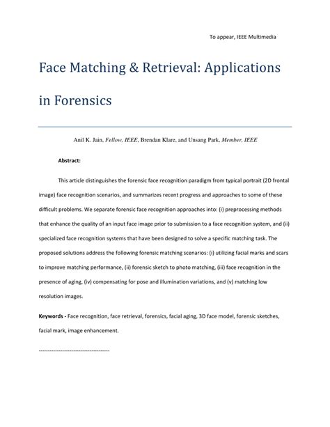 Pdf Face Matching And Retrieval In Forensics Applications