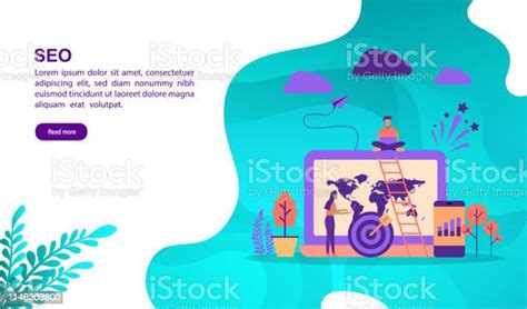 캐릭터와 Seo 일러스트 개념입니다 배너 프레젠테이션 소셜 미디어 포스터 광고 및 프로 모션에 대 한 템플릿 검색 엔진에 대한