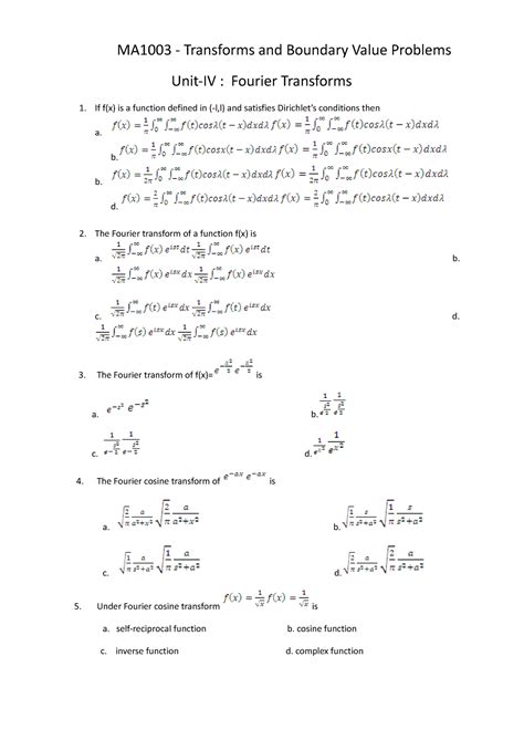 uinit iv practice questions unit iv ma1003 transforms and