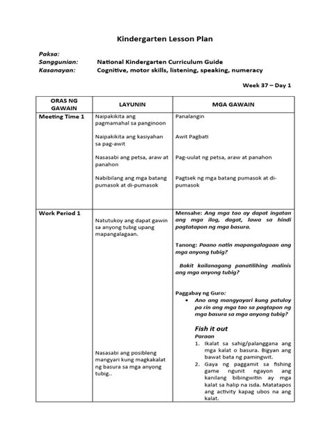 Kindergarten Lesson Plan Cot4 Pdf