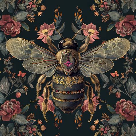 Illustration Of An Elegant Bee With Rich Dark Colors And Ornate