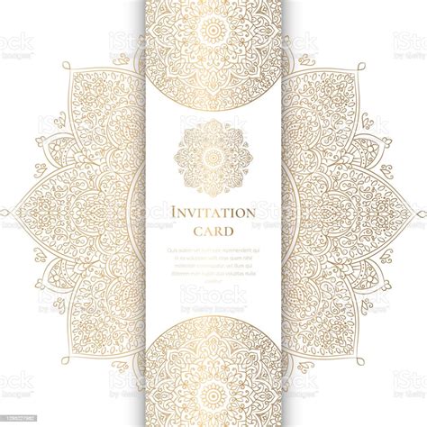 벡터 만다라 패턴의 화이트와 골드 럭셔리 초대 카드 디자인 빈티지 장식 템플릿 배경 과 벽지에 사용할 수 있습니다 장식에 좋은 우아하고 고전적인 벡터 요소 만다라에 대한