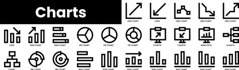 Set Of Outline Charts Icons Minimalist Thin Vector Image