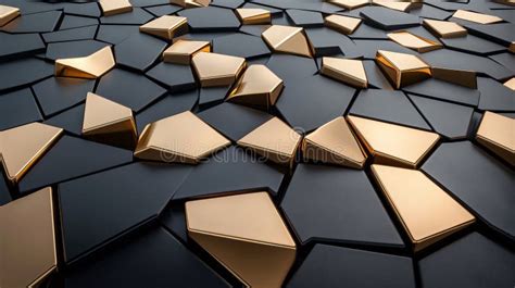 Abstract Background Featuring Interlocking Black And Gold Hexagons Creating Dynamic Visual Stock
