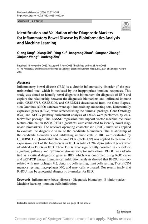 Identification And Validation Of The Diagnostic Markers For Inflammatory Bowel Disease By