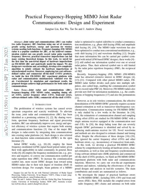 Practical Frequency Hopping Mimo Joint Radar Commu Pdf Radar Software Defined Radio