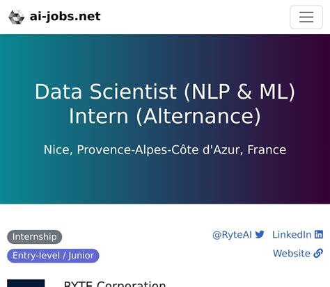 Hiring Internship Data Scientist Nlp And Ml Intern Alternance In Nice Provence Alpes Côte