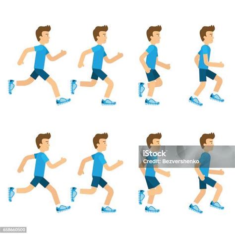 running man animation sprite set 8 frame loop female flat cartoon style