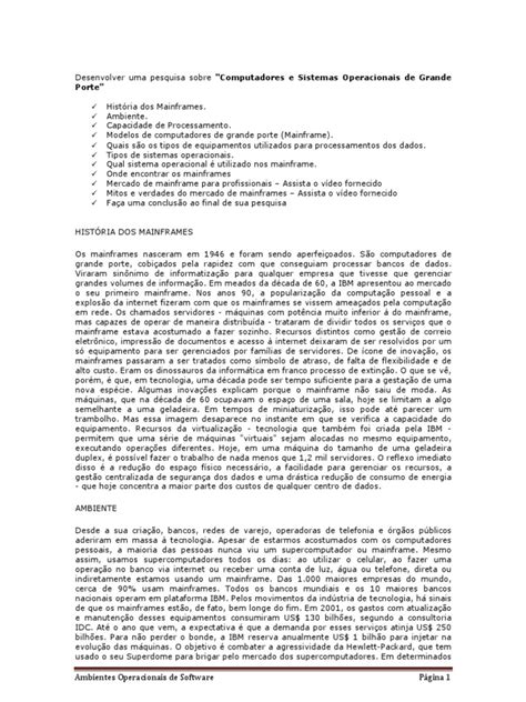 história dos mainframes e sistemas operacionais pdf mainframe