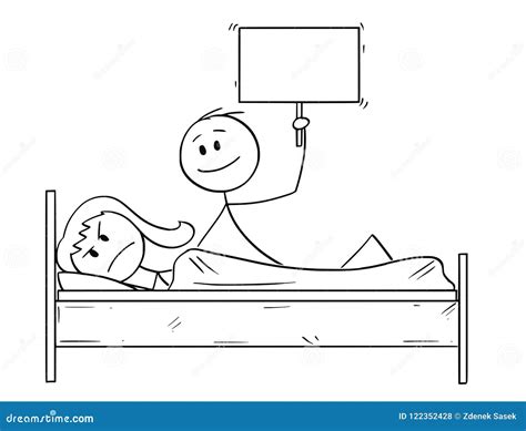 Cartoon Of Couple In Bed Man Offering Something Woman Is Rejecting And Sleeping Vector