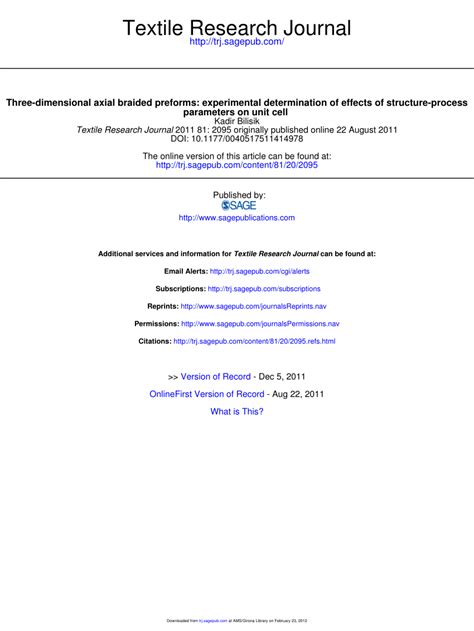 Pdf Three Dimensional Axial Braided Preforms Experimental Determination Of Effects Of