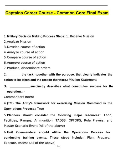 Captains Career Course Common Core Final Exam With Complete Solution Captains Career Course