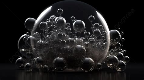 3d 렌더링에서 검정색 배경에 거품 공 3d는 검은 배경에 유리 거품과 플라스틱에 있는 추상 투명 공 선 모양을 렌더링합니다 고화질 사진 사진 배경 일러스트 및 사진