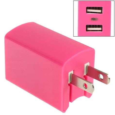Universal Colorful Us Plug Dual Usb Ports Ac Charger Adapter With Light For Phone Pink