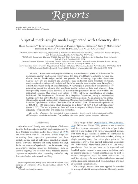 Pdf A Spatial Mark Resight Model Augmented With Telemetry Data