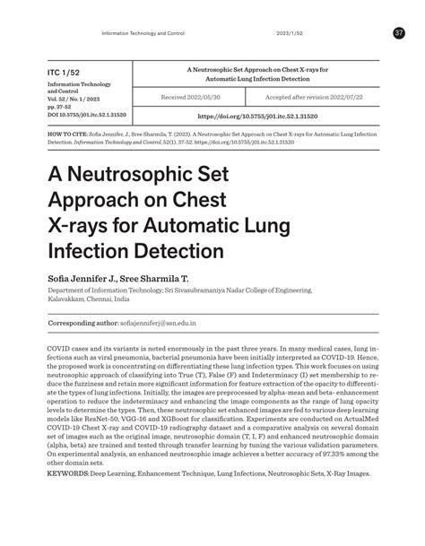 Pdf A Neutrosophic Set Approach On Chest X Rays For Automatic Lung Infection Detection