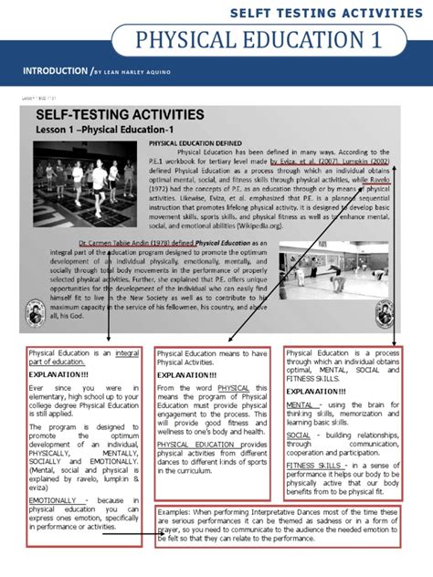 Self Testing Activities Lesson 1 Pdf Physical Education Physical