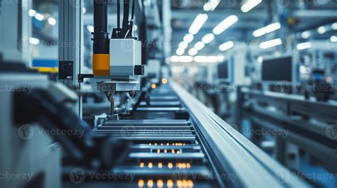 Advanced Robotic Assembly Line Operating In A Modern Manufacturing