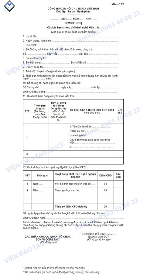 Mẫu đơn đề nghị Cấp gia hạn chứng chỉ hành nghề kiến trúc Mẫu Nghị định NĐ CP