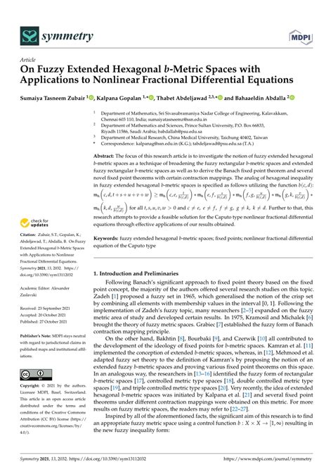 Pdf On Fuzzy Extended Hexagonal B Metric Spaces With Applications To Nonlinear Fractional