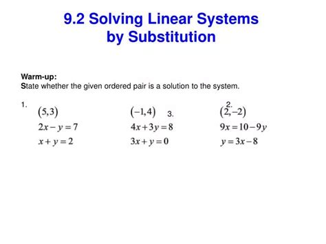 Ppt 92 Solving Linear Systems By Substitution Powerpoint