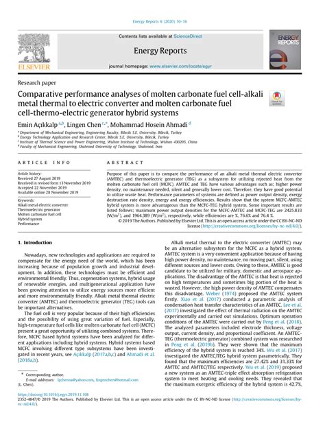 Pdf Comparative Performance Analyses Of Molten Carbonate Fuel Cell Alkali Metal Thermal To