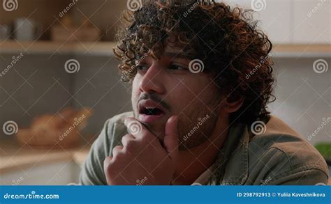 Pensive Hispanic Man Indian Hesitate Pondering Thoughtful Male Arabian Guy Thinking Idea Problem