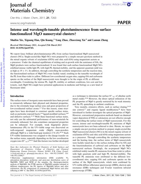 Pdf Intense And Wavelength Tunable Photoluminescence From Surface