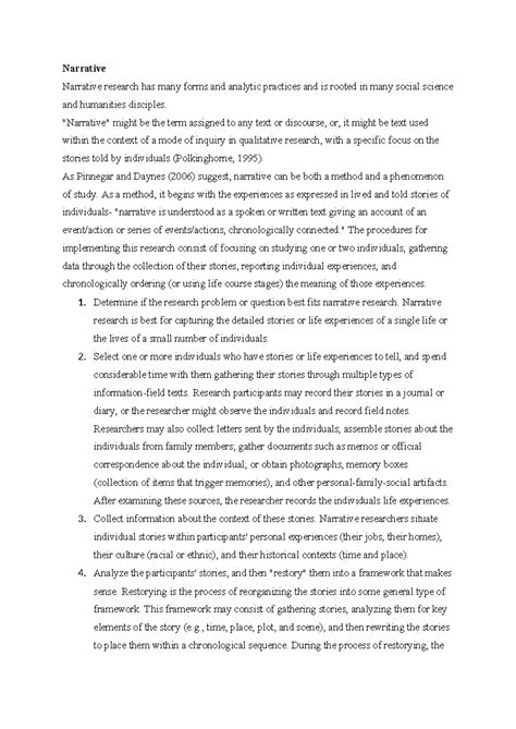 Qualitative Methods Lecture Notes Narrative Narrative Research Has Many Forms And Analytic