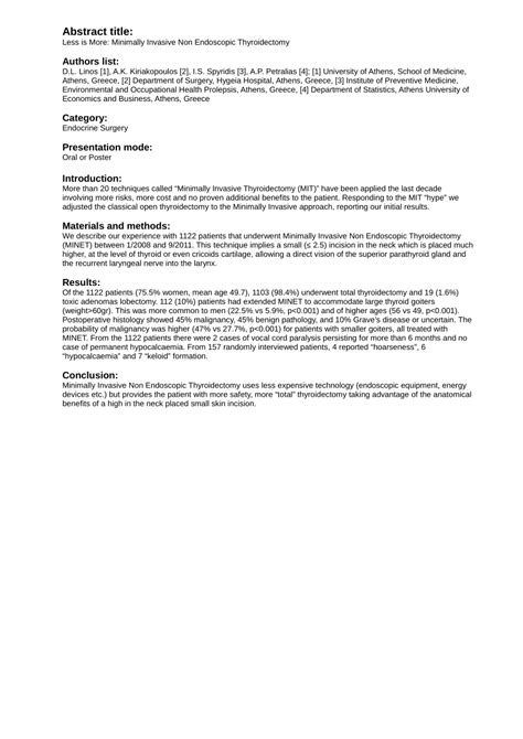 Pdf Less Is More Minimally Invasive Non Endoscopic Thyroidectomy