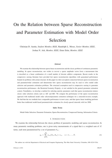 pdf on the relation between sparse reconstruction and parameter