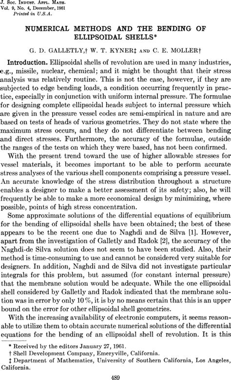 Numerical Methods And The Bending Of Ellipsoidal Shells Siam Journal On Applied Mathematics