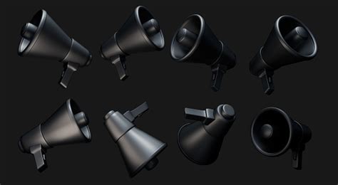 검은 배경에 발표를위한 현대 매트 블랙 메가폰 스피커 세트 3d 일러스트레이션 0명에 대한 스톡 사진 및 기타 이미지 0명