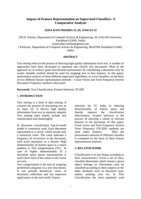 Pdf Impact Of Feature Representation On Supervised Classifiers — A