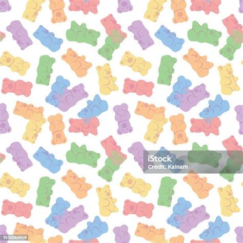 간단한 벡터 일러스트레이션으로 만든 곰 모양의 구미 사탕의 다채로운 반복적 인 패턴 배경 거미베어에 대한 스톡 벡터 아트 및