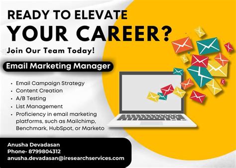 Hi Folks We Have Urgent Requirement For Email Marketing Manager… Anusha Devadasan