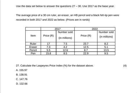 Solved Use The Data Set Below To Answer The Questions 27 30
