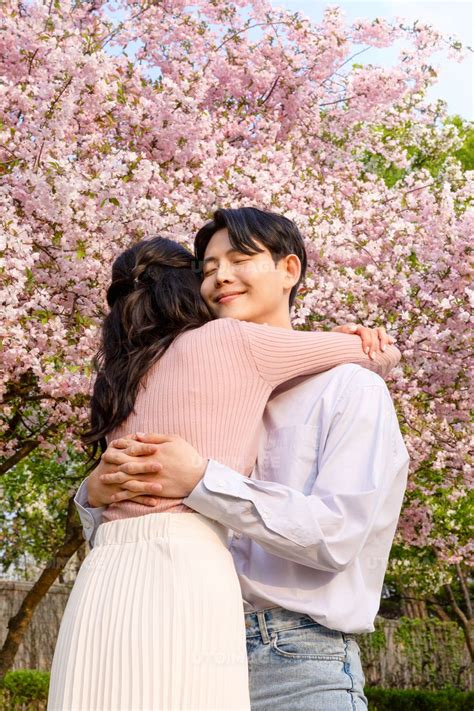 봄커플포옹하는 연인 사진 이미지 Pho776d 유토이미지 사진 커플 이벤트 계절 봄 연인 남자 여자 한국인 아시아 동양인 자연 환경 공원 2명