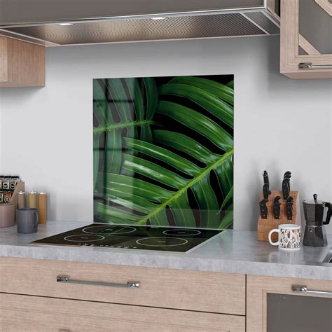 Elegant Green Leaf Glass Splashback Eco Friendly Easy Install