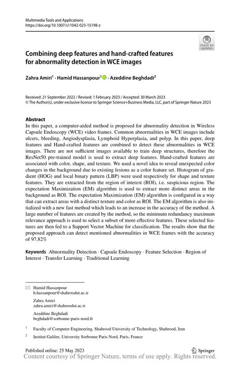 Pdf Combining Deep Features And Hand Crafted Features For Abnormality
