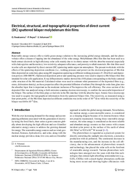 Pdf Electrical Structural And Topographical Properties Of Direct Current Dc Sputtered