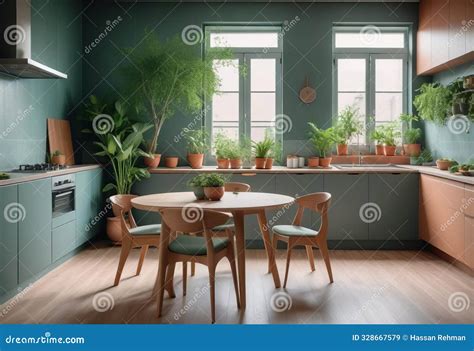 A Small Kitchen With A Gray Kitchen Set Stock Illustration Illustration Of Living Decor