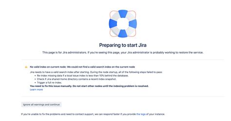 failed getting index on start jira atlassian documentation
