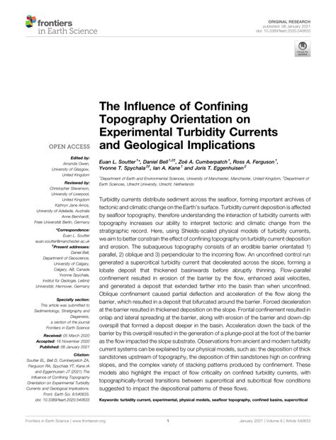 Pdf The Influence Of Confining Topography Orientation On Experimental Turbidity Currents And